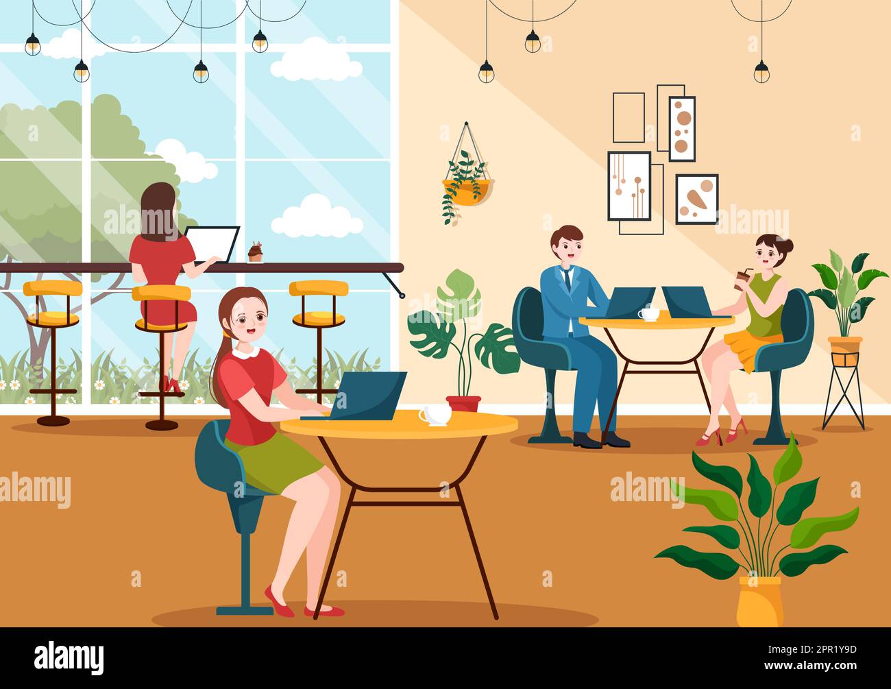 Internet Cafe of Young People Playing Games, Workplace use a Laptop ...