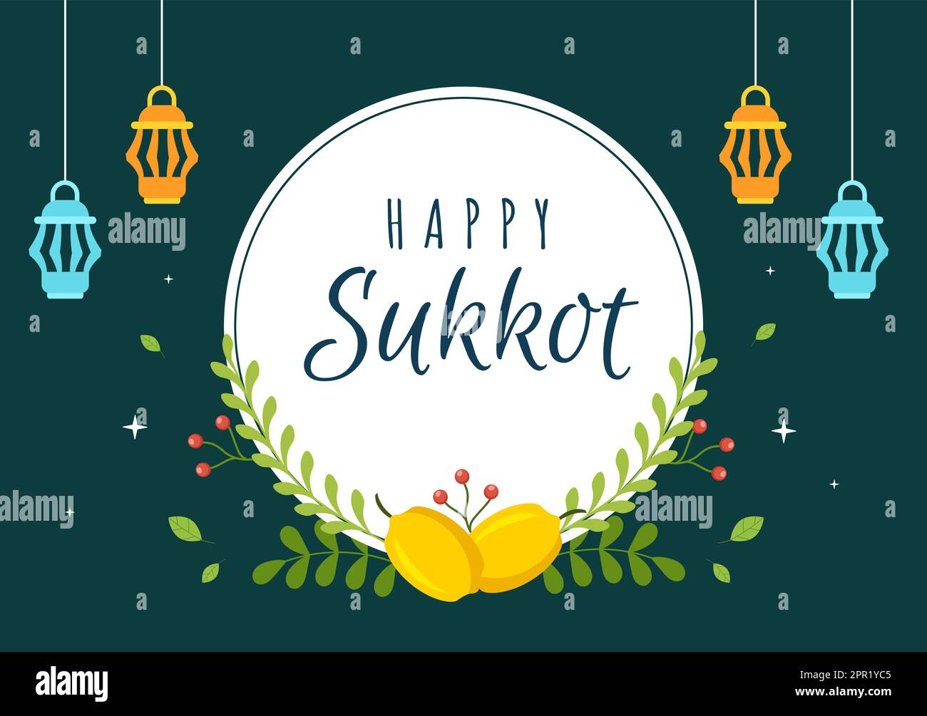 Happy Jewish Holiday Sukkot Hand Drawn Cartoon Flat Illustration with ...