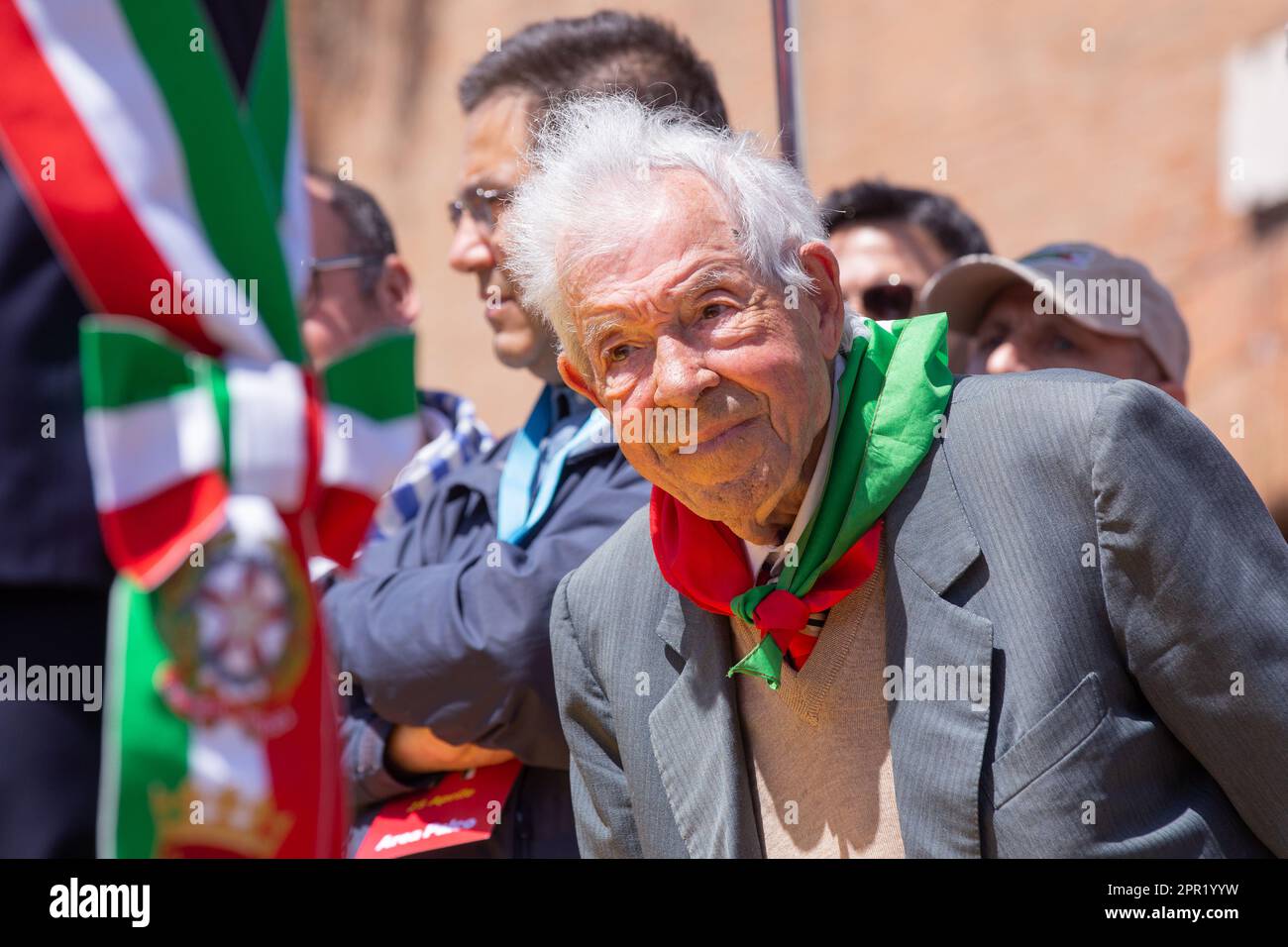 Rome, Italy. 25th Apr, 2023. Italian partisan Mario Di Maio on stage at ...