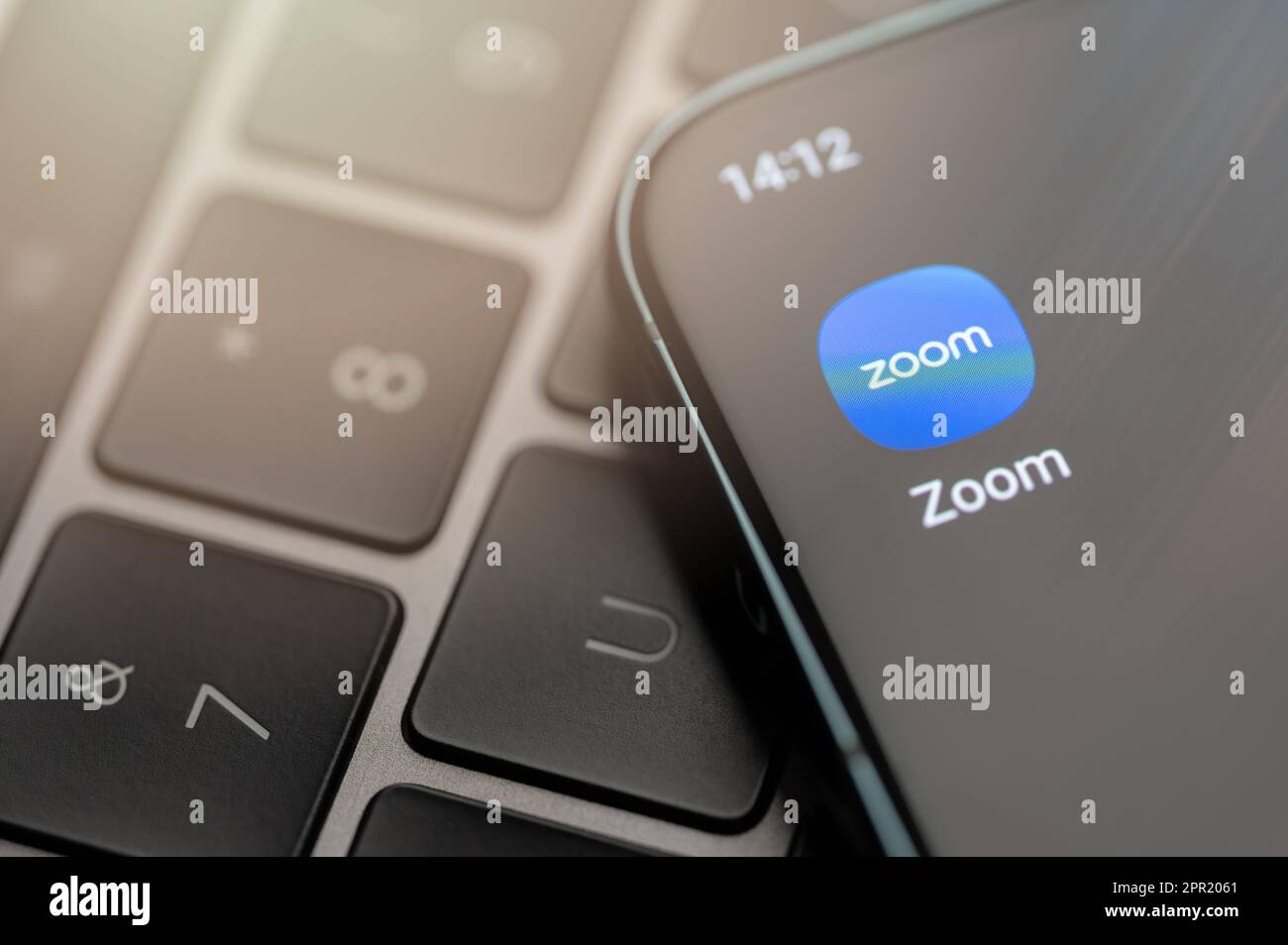 New york, USA - April 25, 2023: Open zoom app on smartphone screen ...