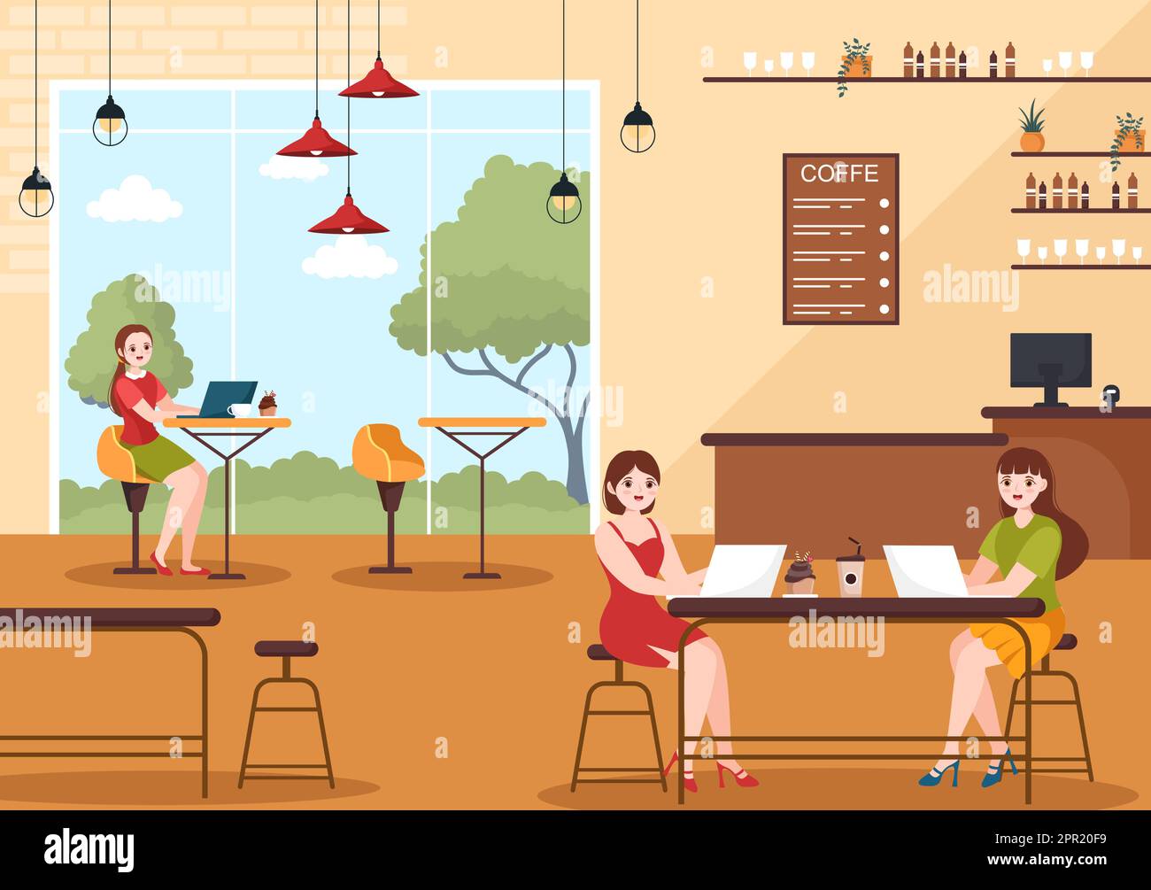 Internet Cafe of Young People Playing Games, Workplace use a Laptop ...