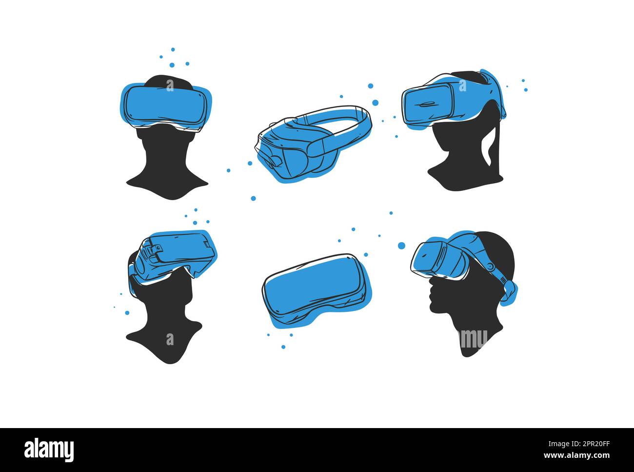 Hand drawn vector abstract graphic line art collection with virtual ...