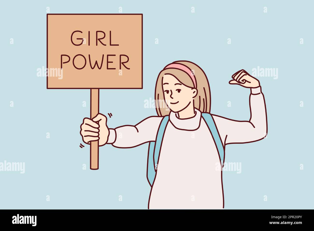 Woman Feminist Demonstrates Sign With Text Girl Power Fighting For