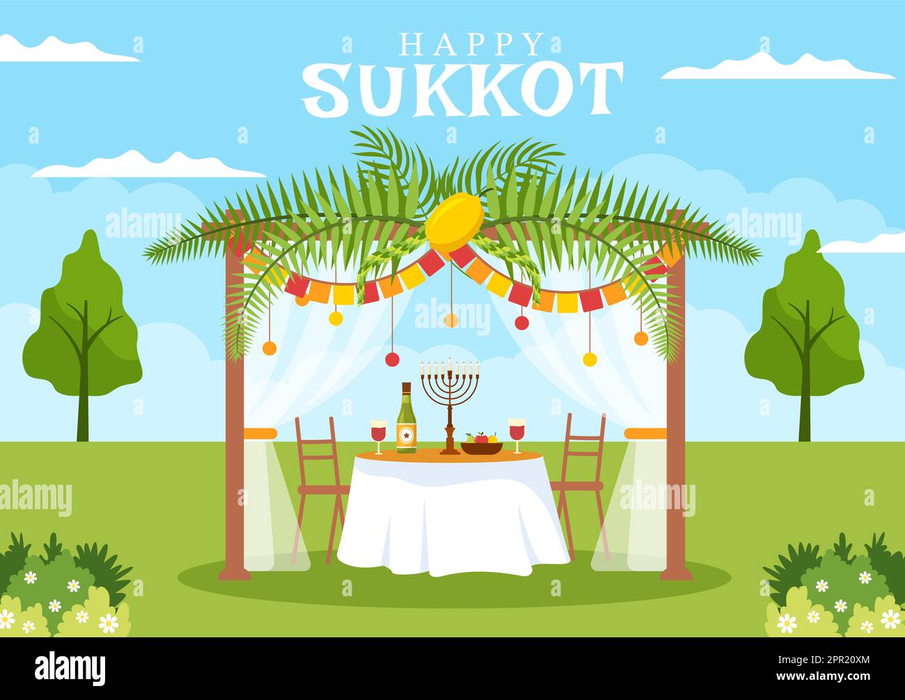 Happy Jewish Holiday Sukkot Hand Drawn Cartoon Flat Illustration with ...