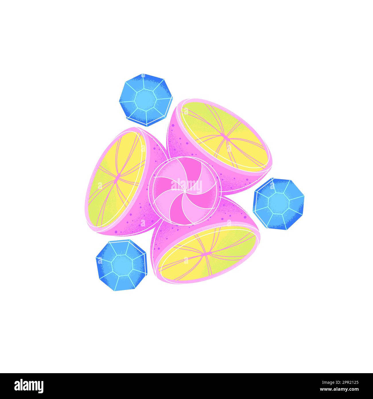 Psychedelic abstract composition with citrus fruit and diamonds ...