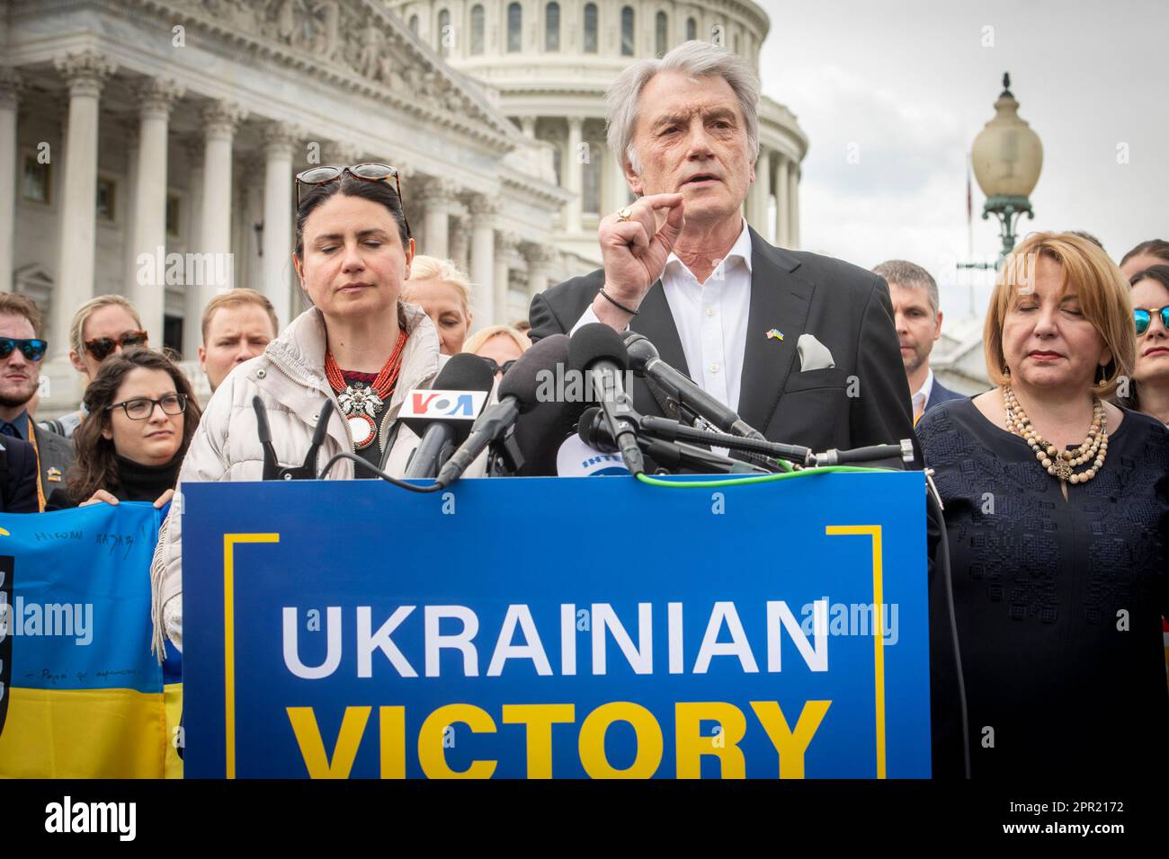 Former Ukrainian President Viktor Yushchenko offers remarks on a ...