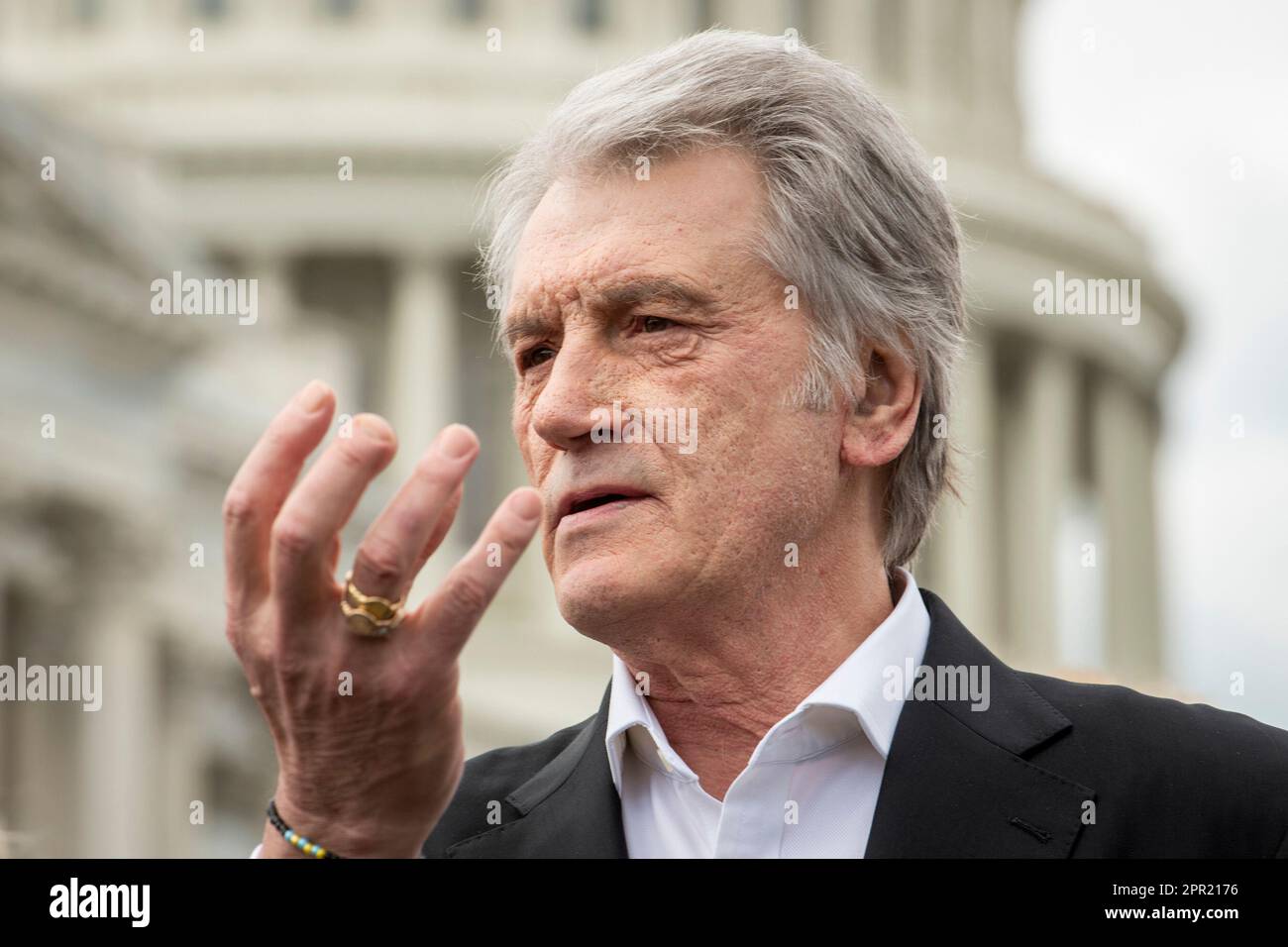 Former Ukrainian President Viktor Yushchenko offers remarks on a ...