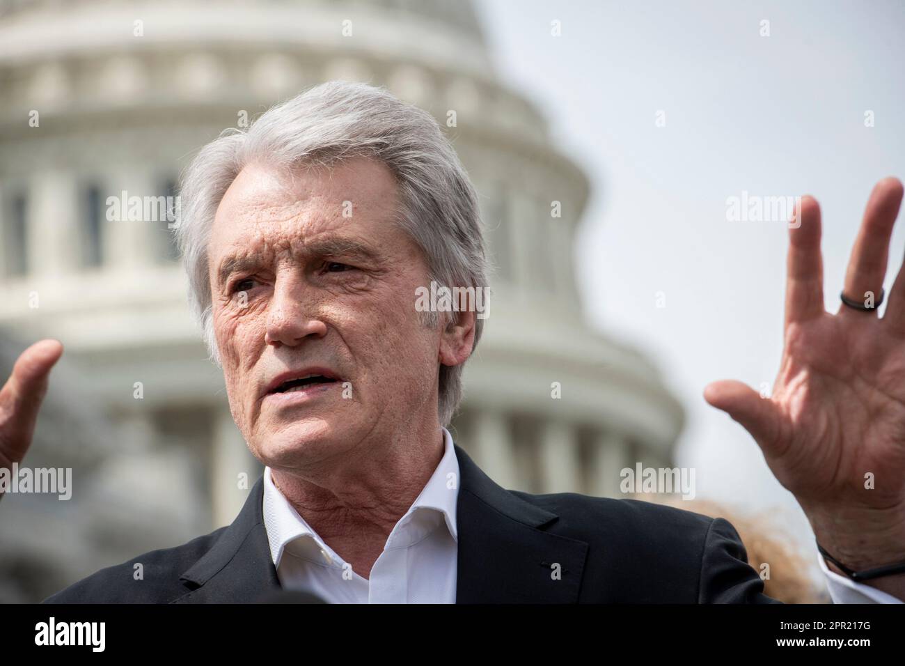 Former Ukrainian President Viktor Yushchenko offers remarks on a ...