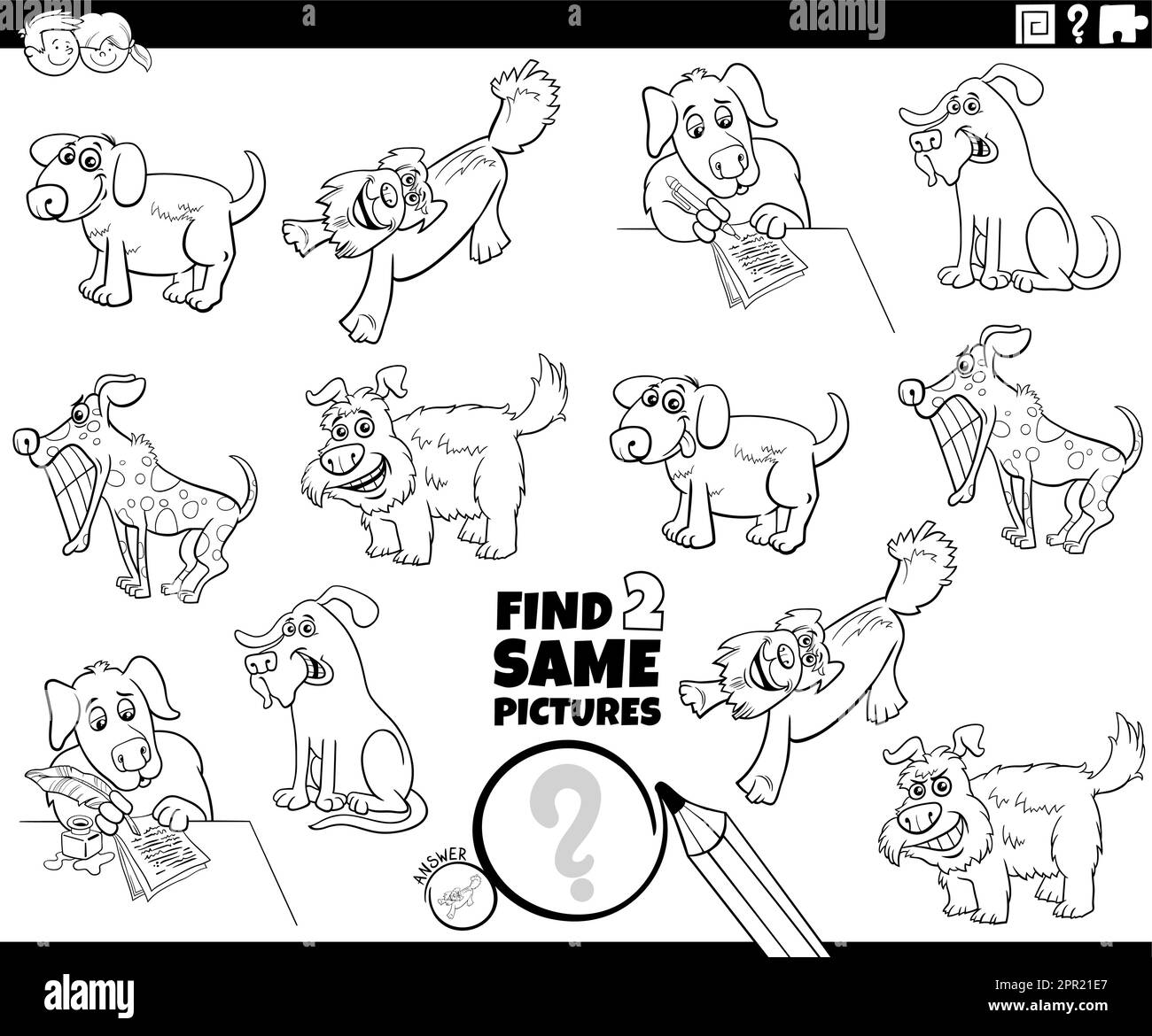 find two same cartoon dogs game coloring page Stock Vector Image & Art ...