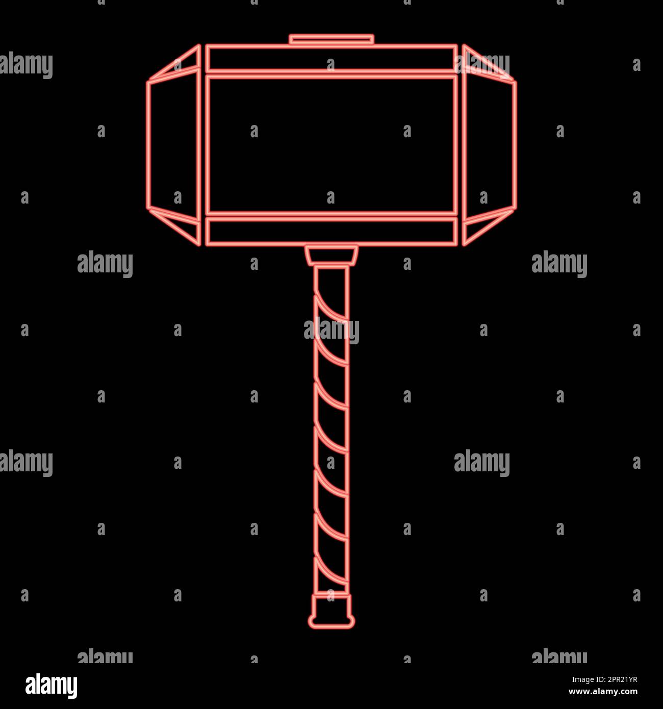 Neon thor's hammer Mjolnir red color vector illustration image flat ...