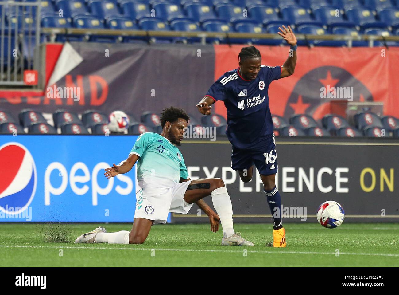 April 25, 2023; Foxborough, MA, USA; Hartford Athletic defender Triston ...