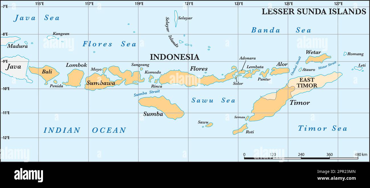 Map of the Lesser Sunda Islands in the Malay Archipelago Stock Vector ...
