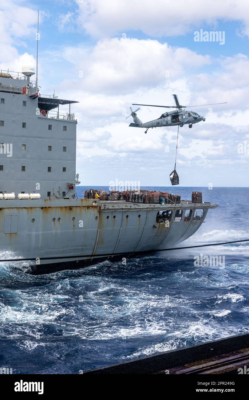 A U.S. Navy SH-60 Seahawk with the Wasp-class amphibious assault ship ...