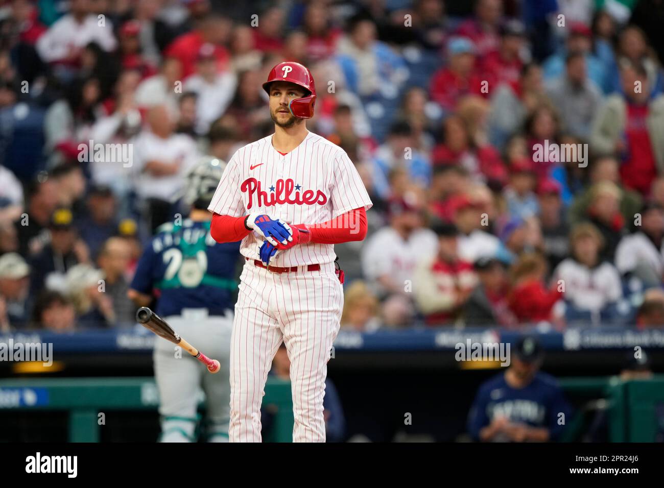 Philadelphia Phillies' Trea Turner reacts during a baseball game ... Philadelphia Phillies' Trea Turner reacts during a baseball game ...
