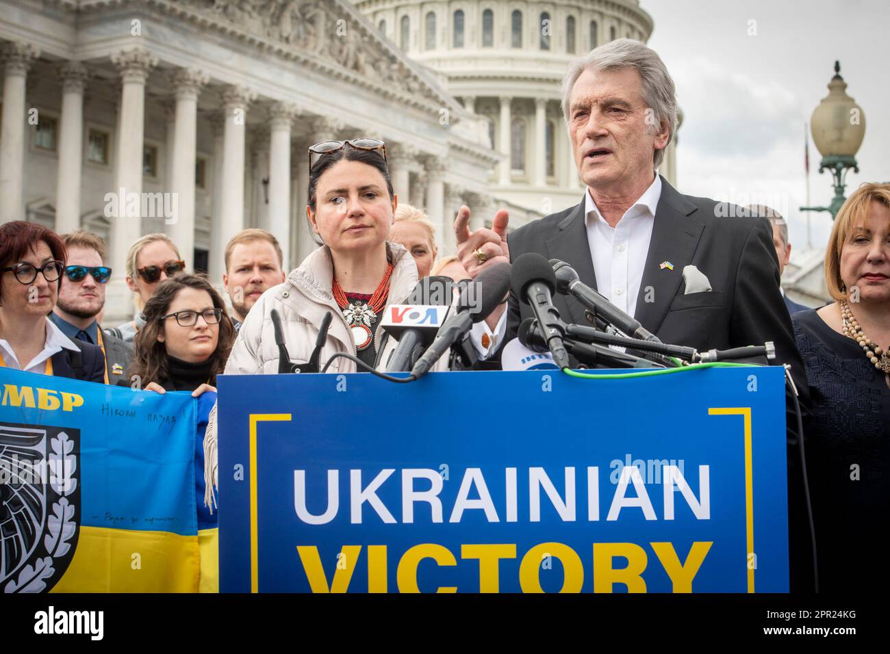 Washington, DC, April 25, 2023. Former Ukrainian President Viktor Yushchenko offers remarks on a ...