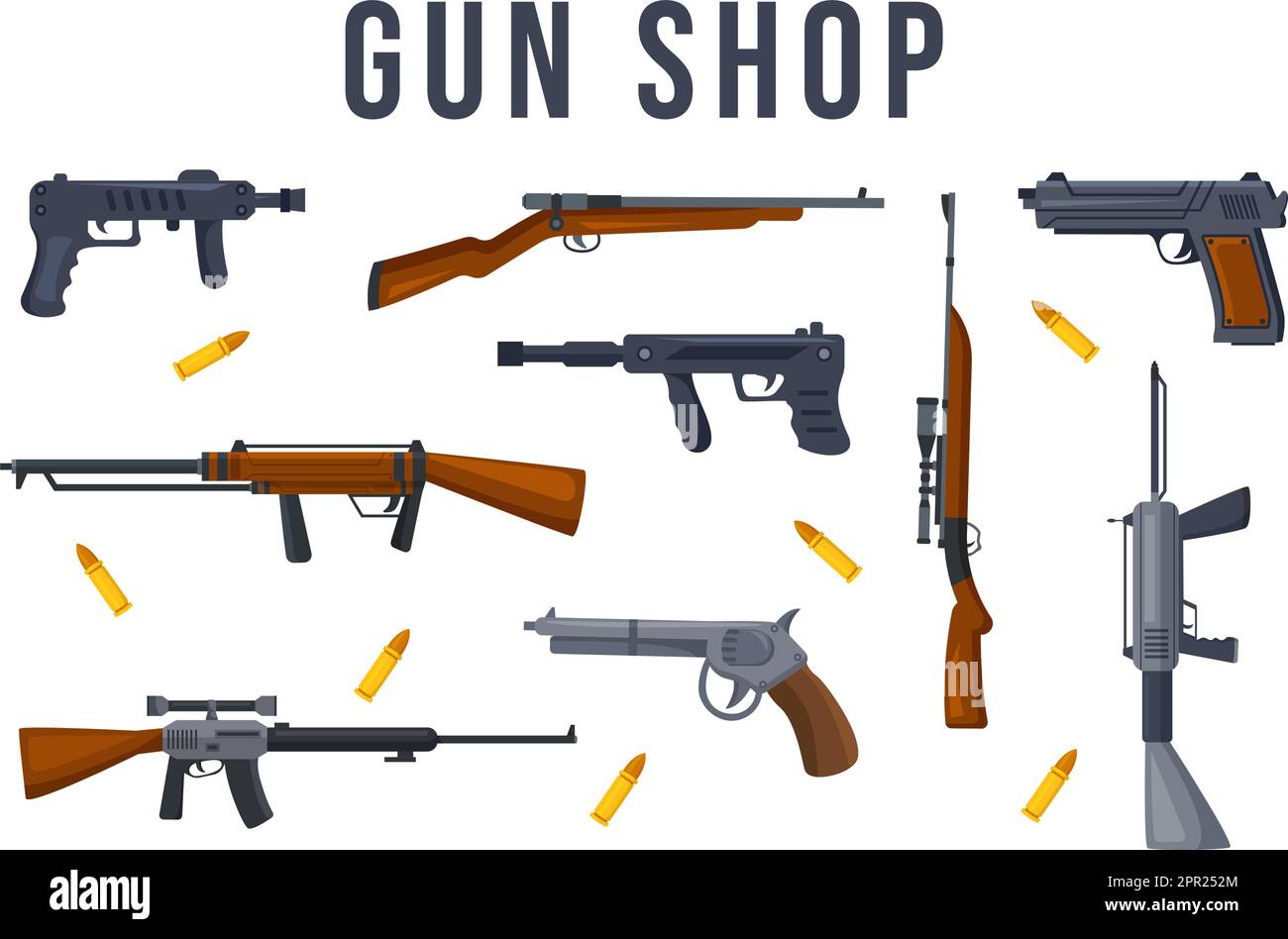 Gun Shop or Hunting with Rifle, Bullet, Weapon and Hunt Equipment in ...