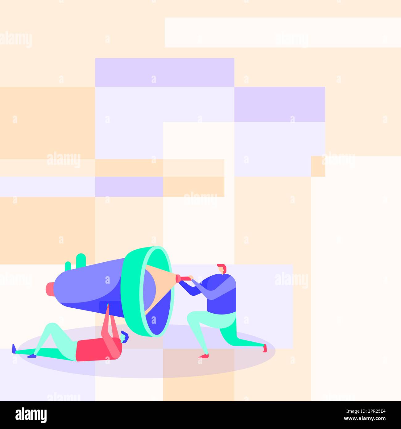 Illustration Of Workers Helping Each Other Using Flashlight To Fix ...