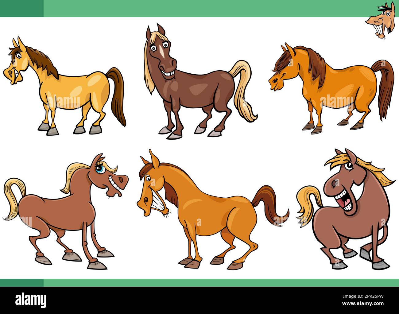 Cartoon illustration of horses farm animals comic characters set Stock ...