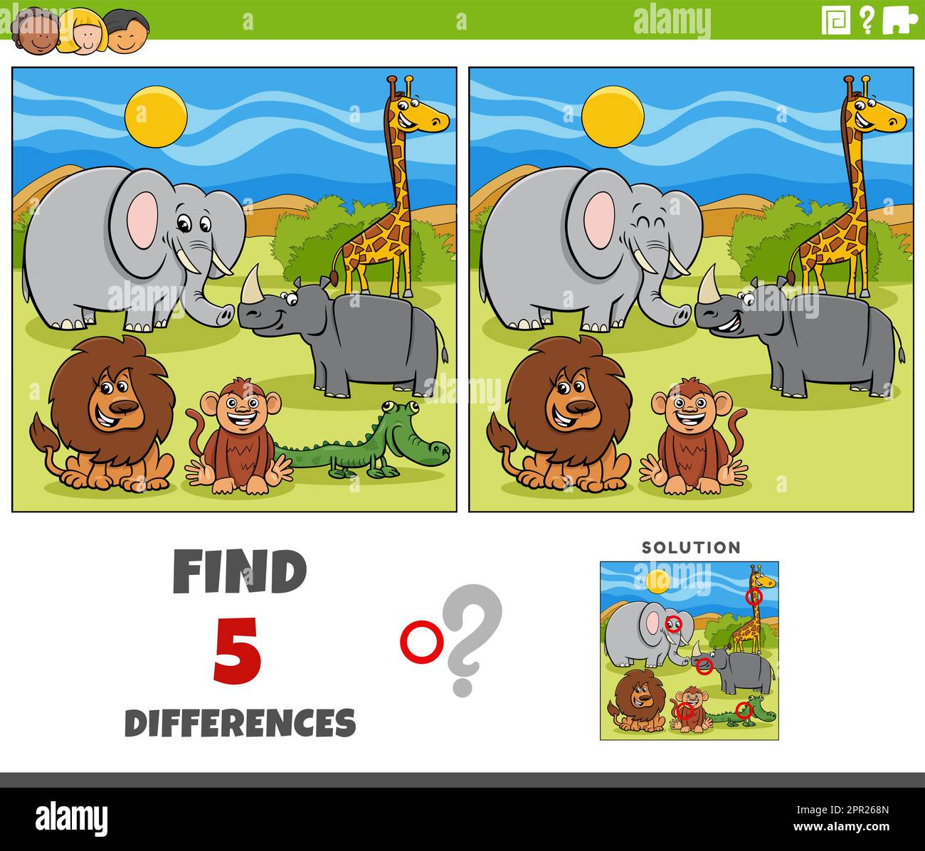 differences game with cartoon Safari animal characters Stock Vector ... differences game with cartoon Safari animal characters Stock Vector ...