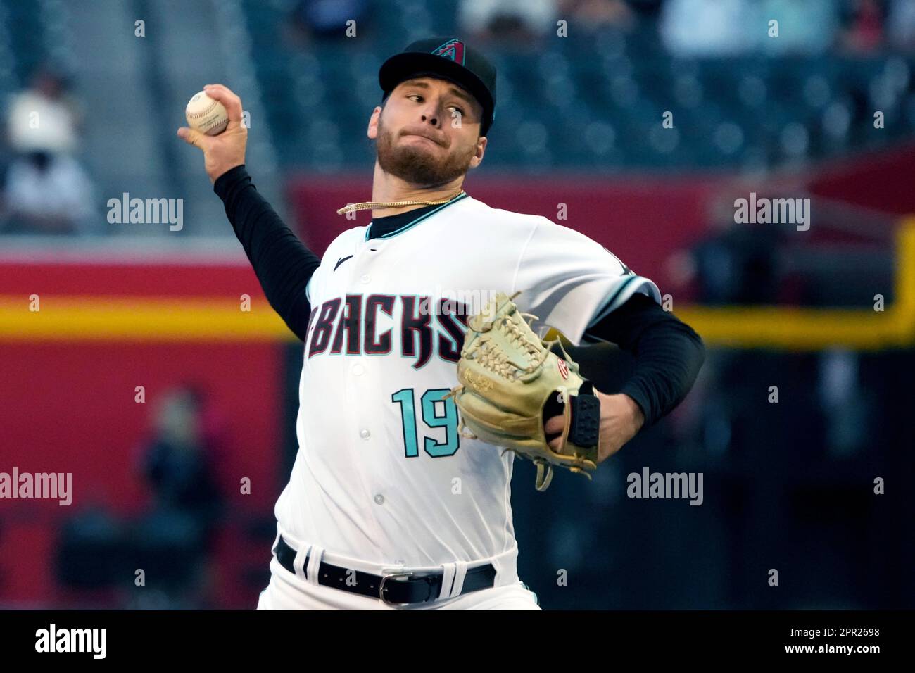Arizona Diamondbacks pitcher Ryne Nelson throws against the Kansas City Royals in the first ...