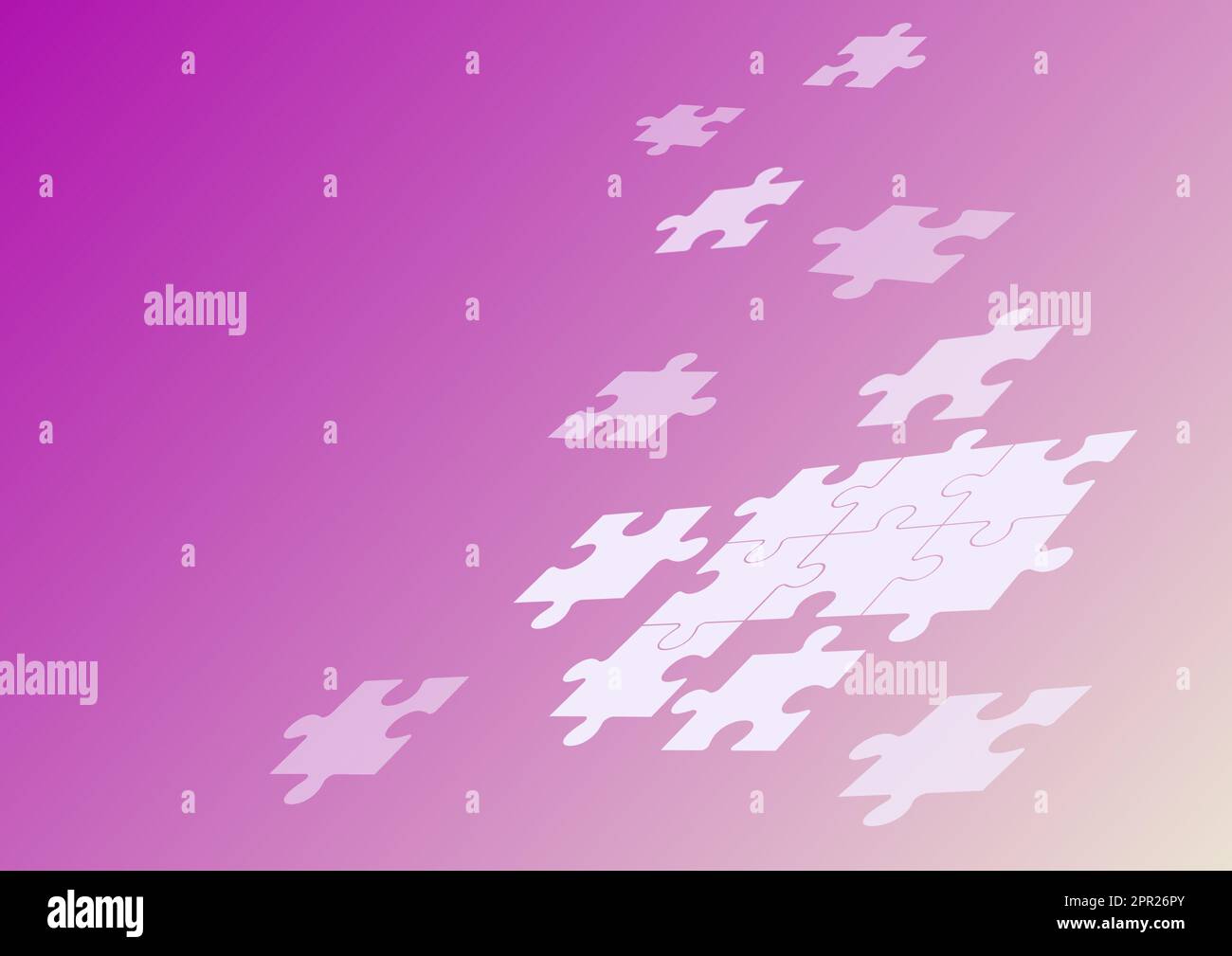 Jigsaw puzzle pieces hovering above blank space merging together ...