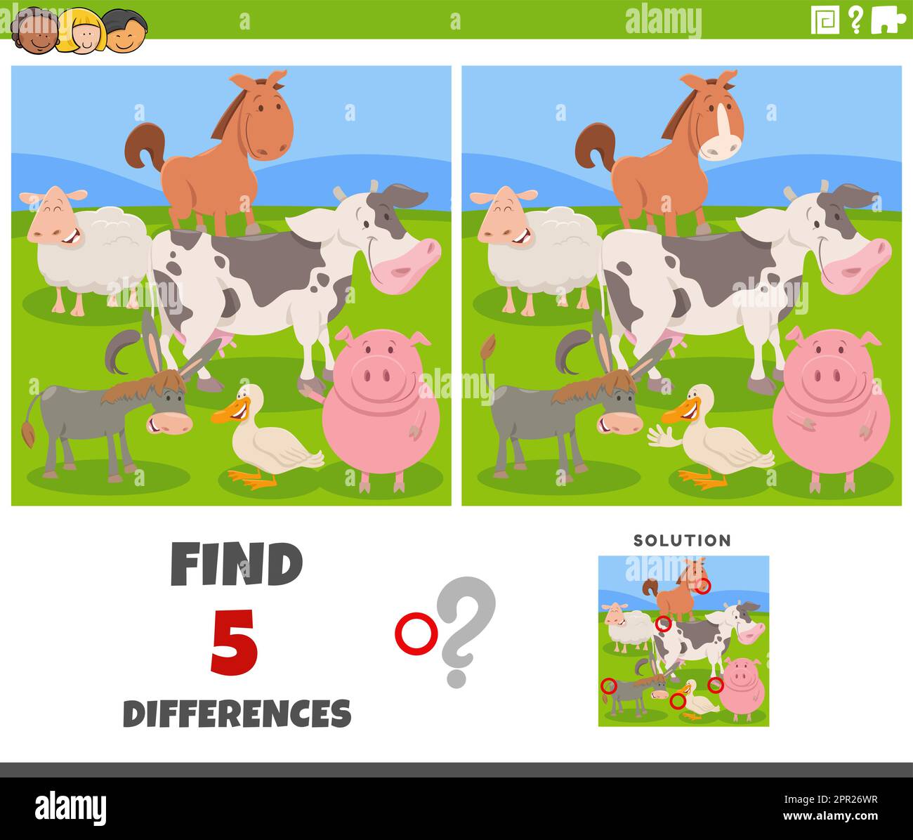 differences game with cartoon farm animals Stock Vector Image & Art - Alamy