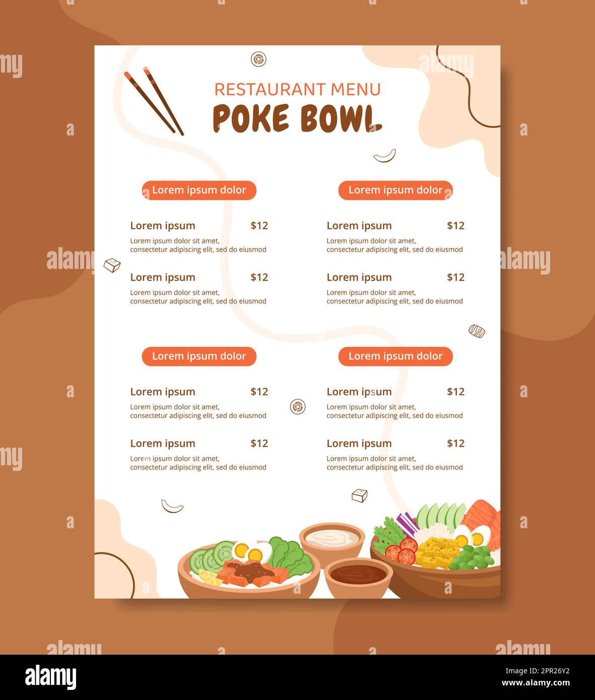 Poke Bowl Food Menu Template Hand Drawn Cartoon Flat Illustration Stock ...