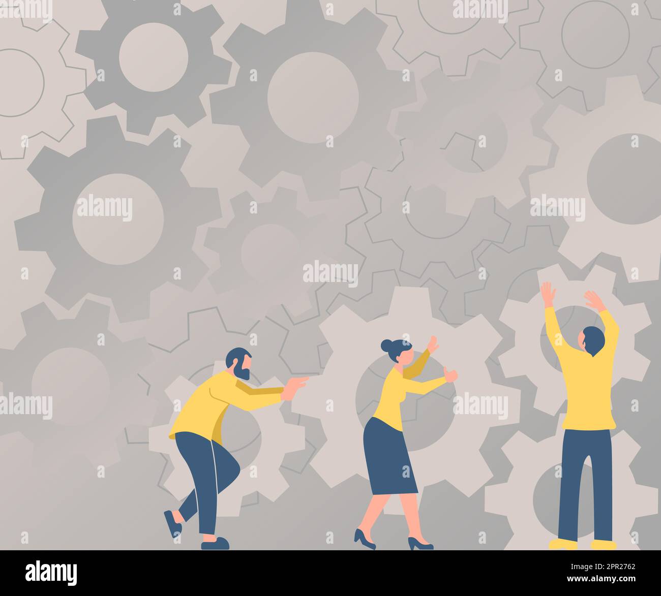 Three Colleagues Carrying Cogwheels Arranging Newest Workflow Achieving ...