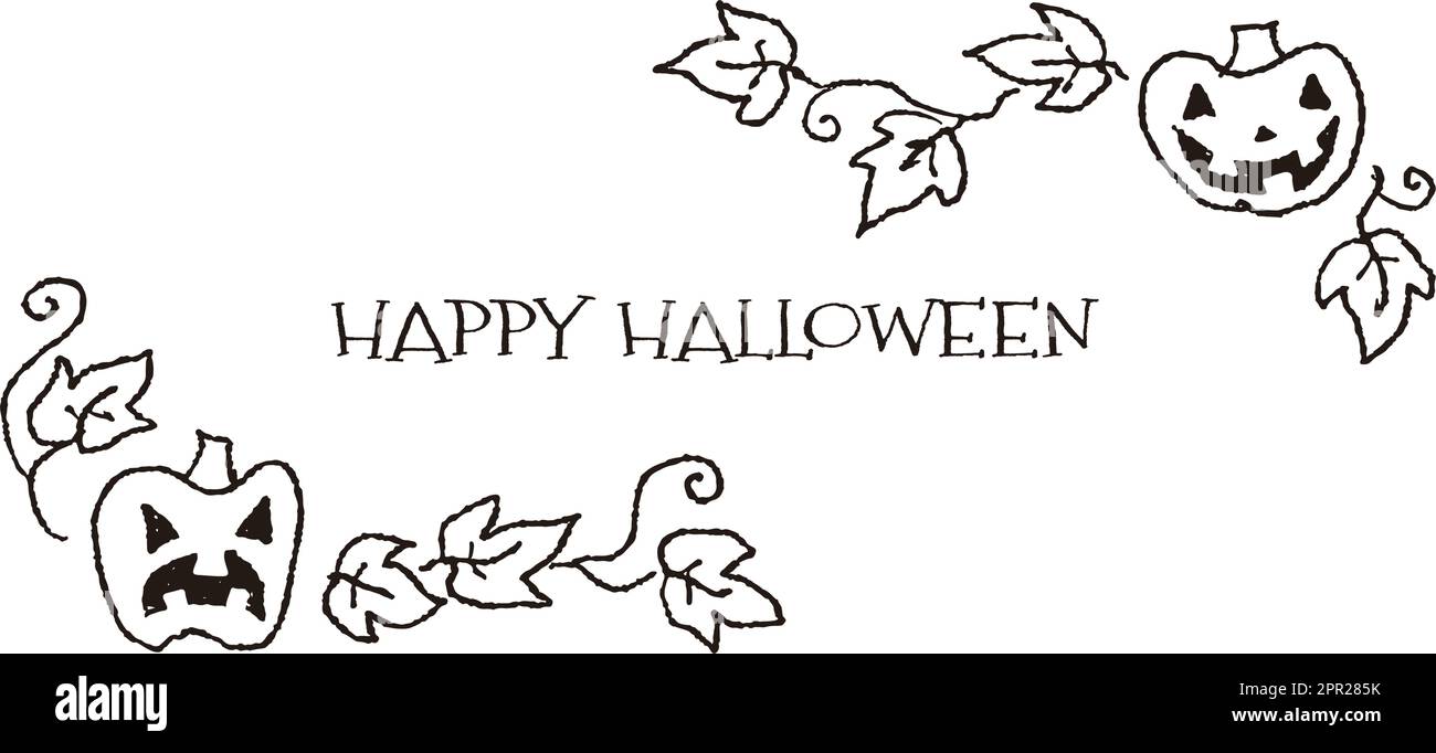Hand-drawn jack o'lantern decorative Halloween border illustration ...