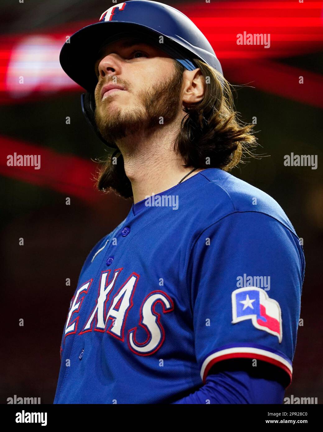 Texas Rangers' Jonah Heim (28) plays in a baseball game against the ...