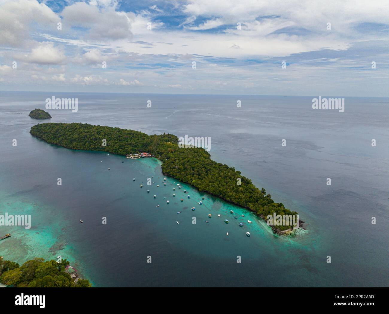 Aerial view of Rubiah island with jungle and blue sea. Aceh, Indonesia ...