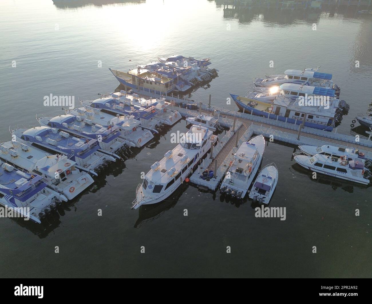 April, 24 2023, several fast passenger boats lined up off the coast of ...