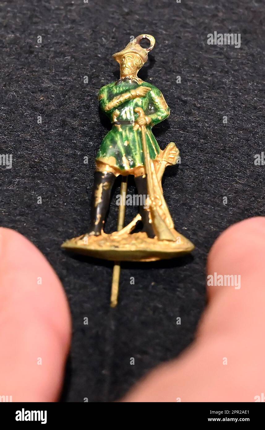 Rastatt, Germany. 24th Apr, 2023. A pin depicting the revolutionary ...