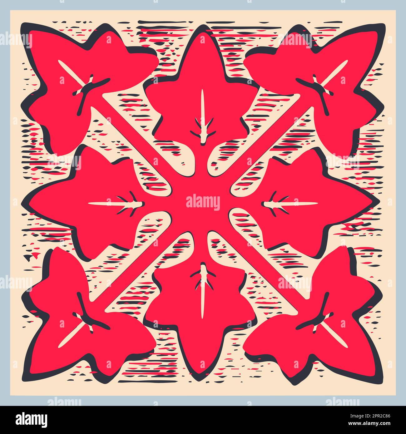 Abstract simple floral rosette in a square. Interior wall design ...