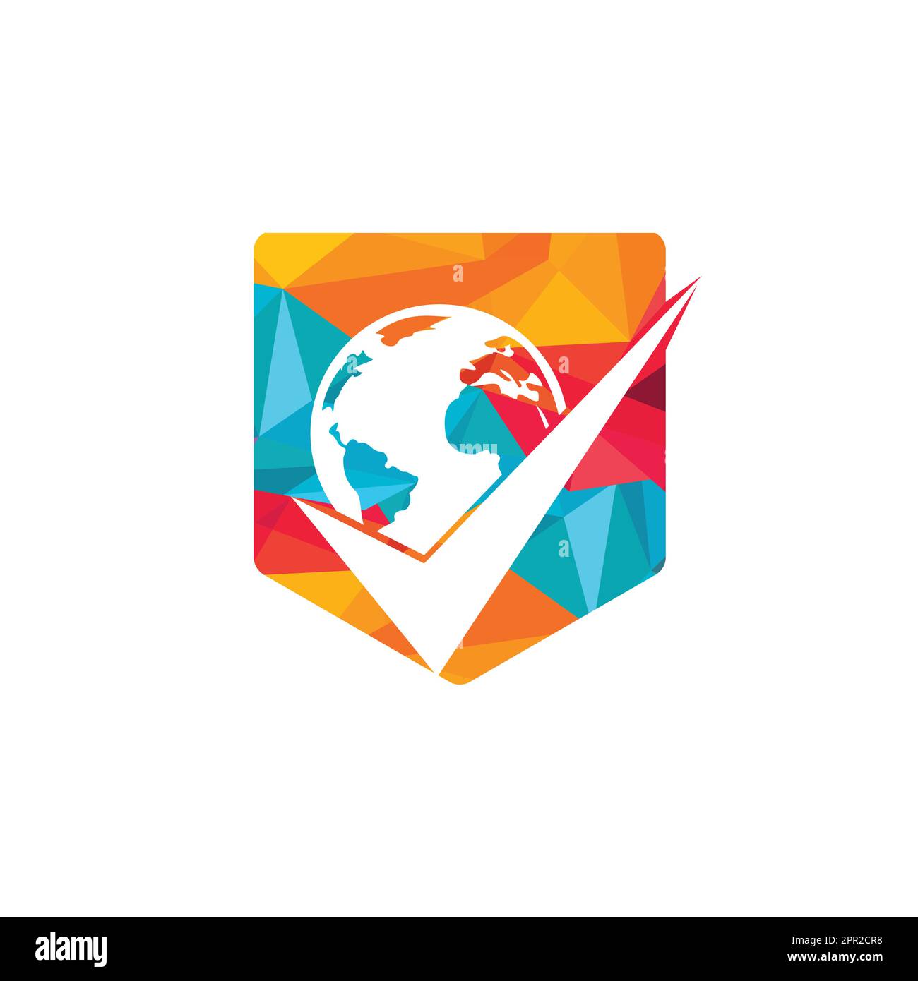 Globe check vector logo design. Tick mark and globe icon design Stock ...