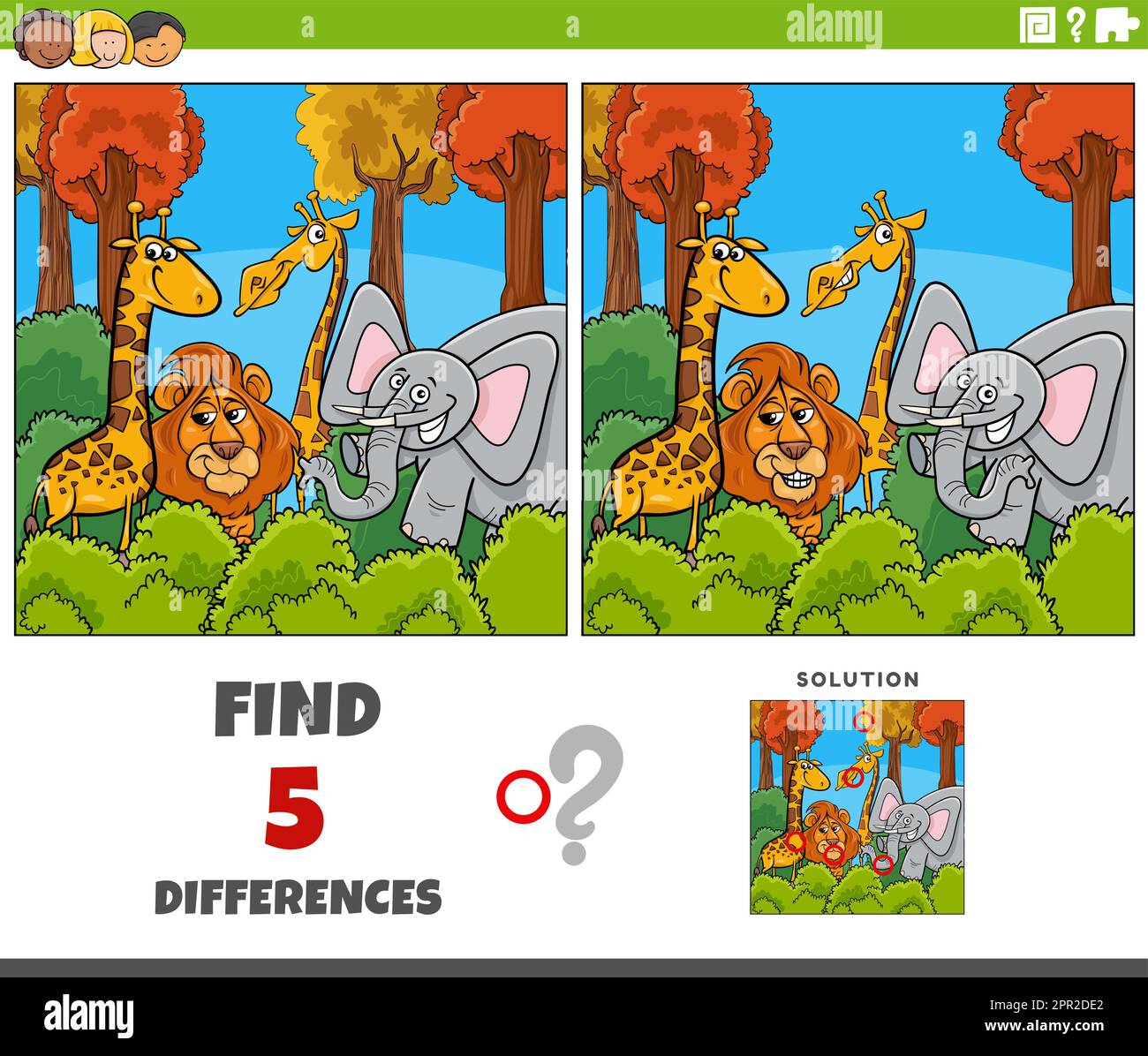differences game with cartoon animal characters Stock Vector Image ...