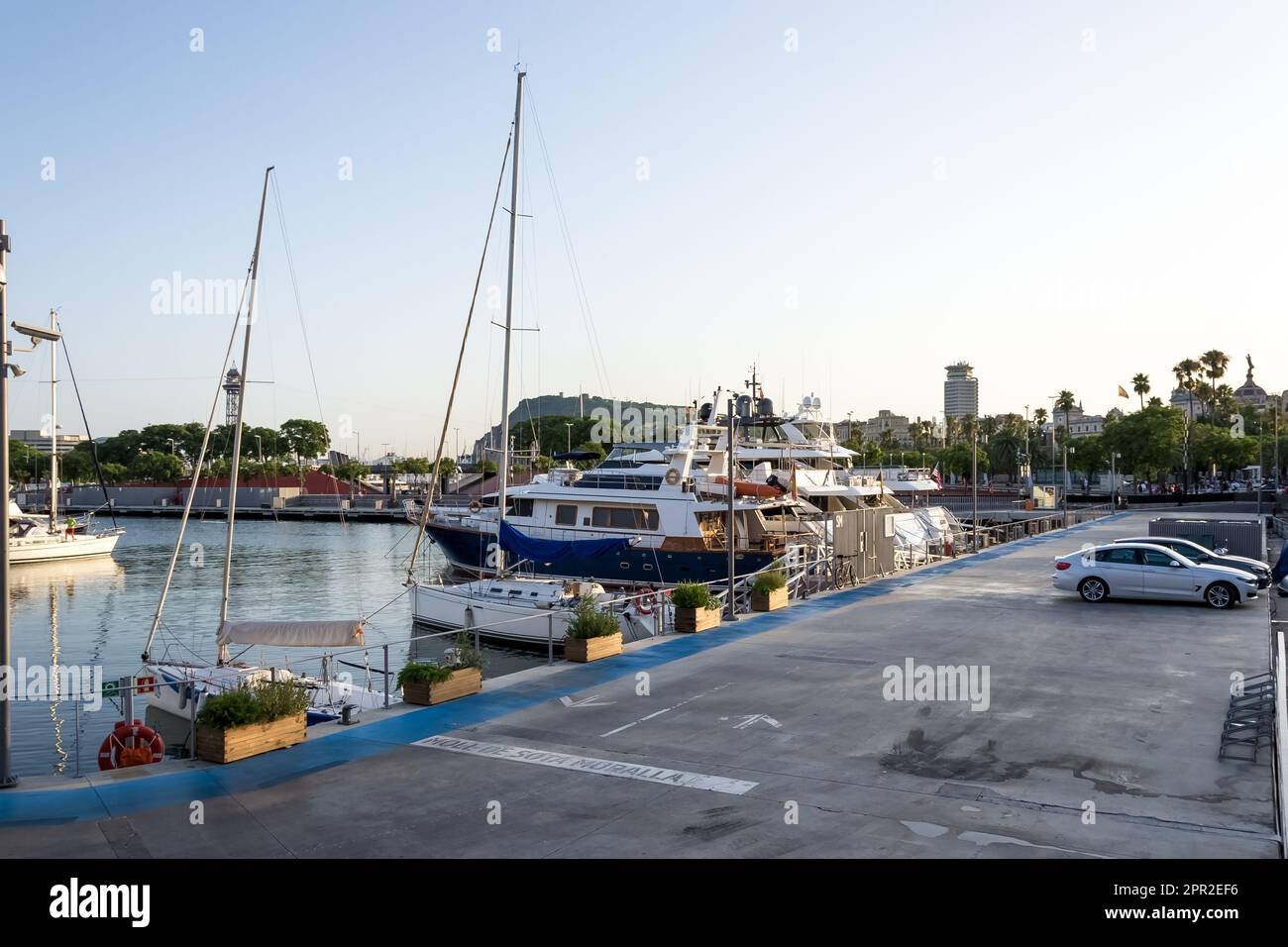 Urban landscape of Port Vell (Old Harbor), a waterfront harbor a focal ...