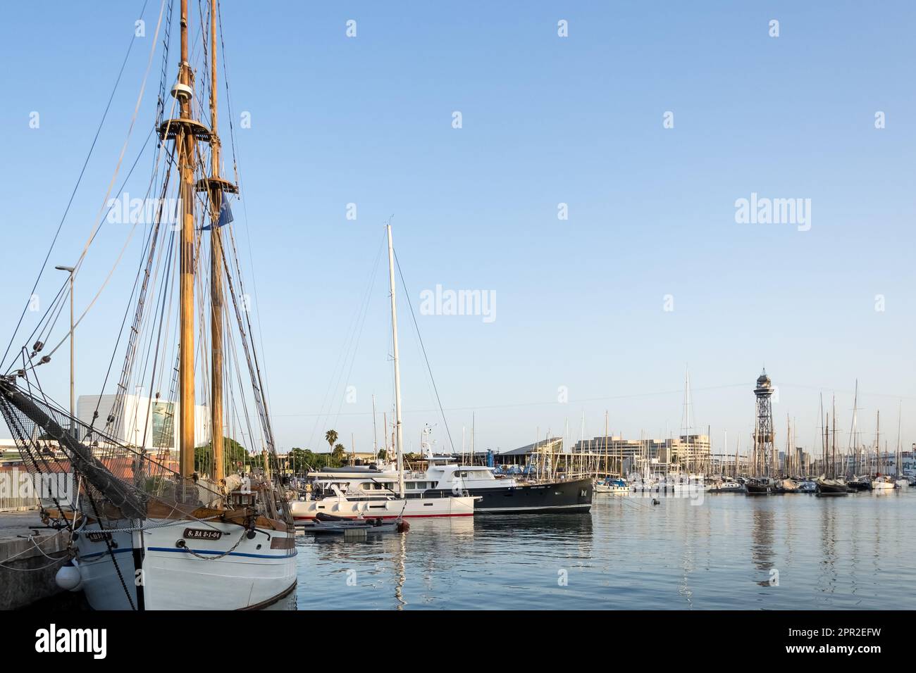 Urban landscape of Port Vell (Old Harbor), a waterfront harbor a focal ...