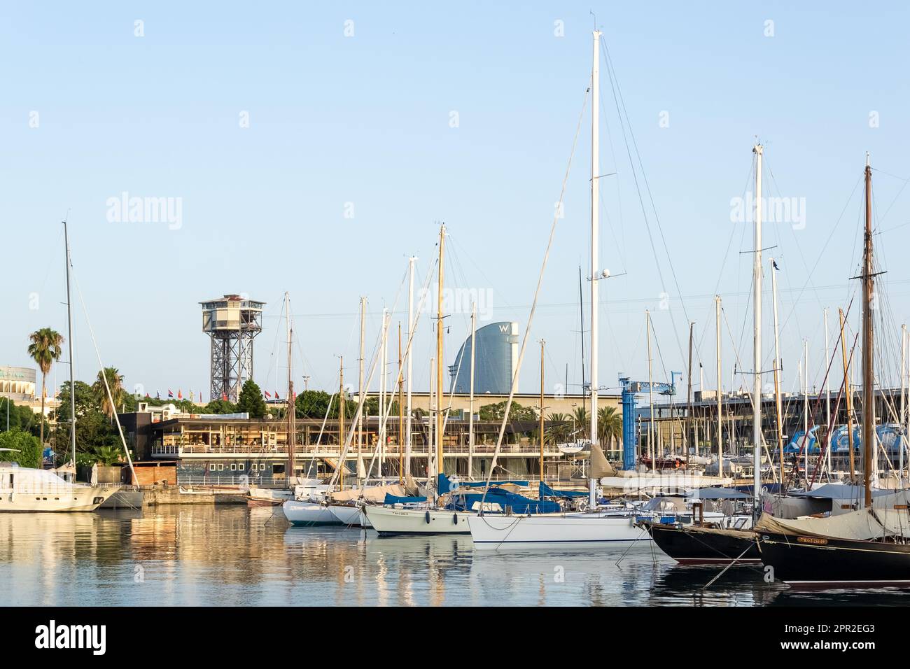 Urban landscape of Port Vell (Old Harbor), a waterfront harbor a focal ...
