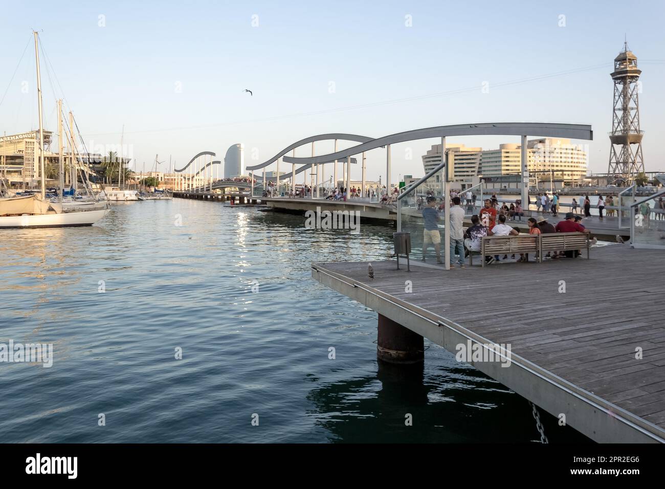 Urban landscape of Port Vell (Old Harbor), a waterfront harbor a focal ...