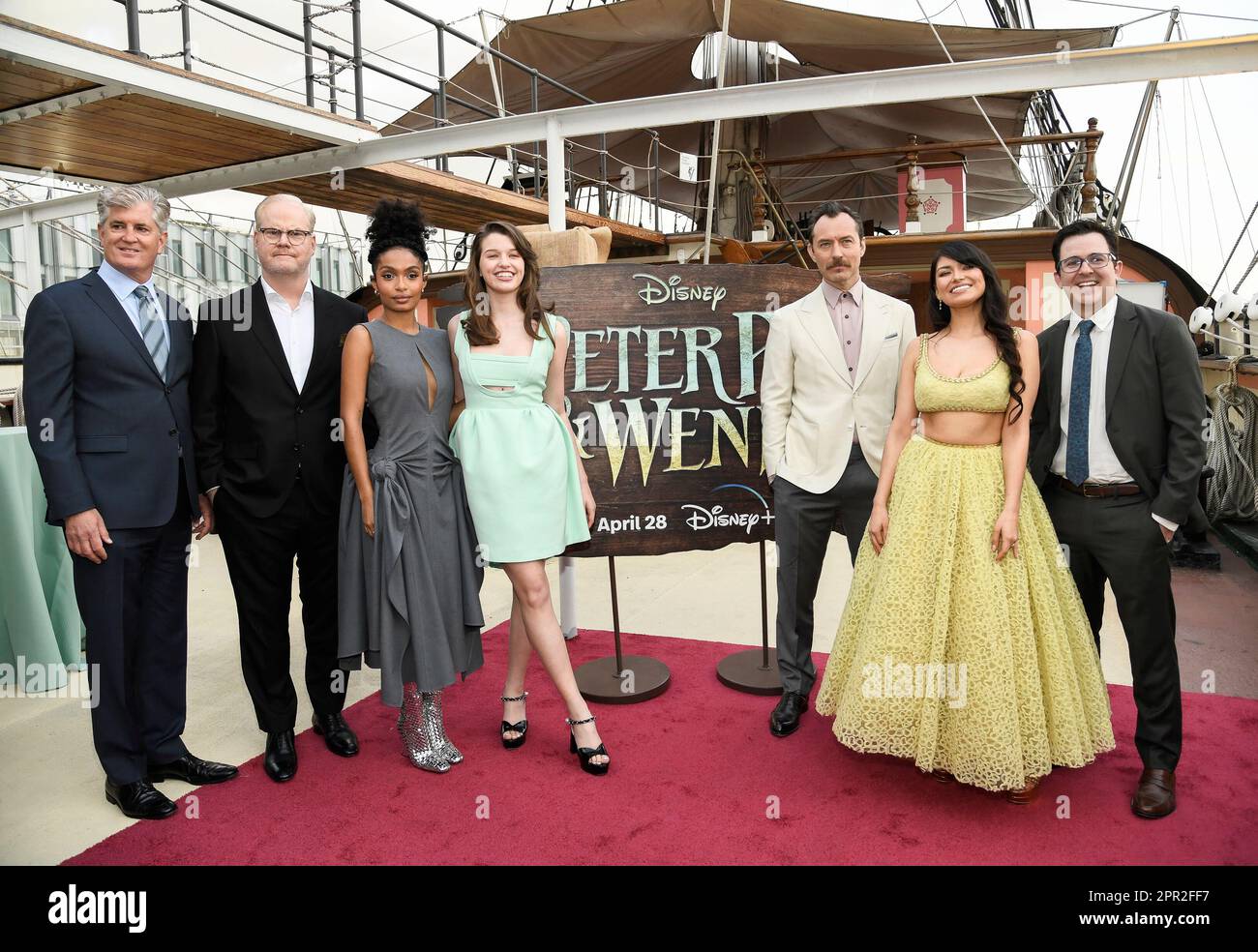 Jim Whitaker, left, Jim Gaffigan, Yara Shahidi, Ever Anderson, Alyssa ...