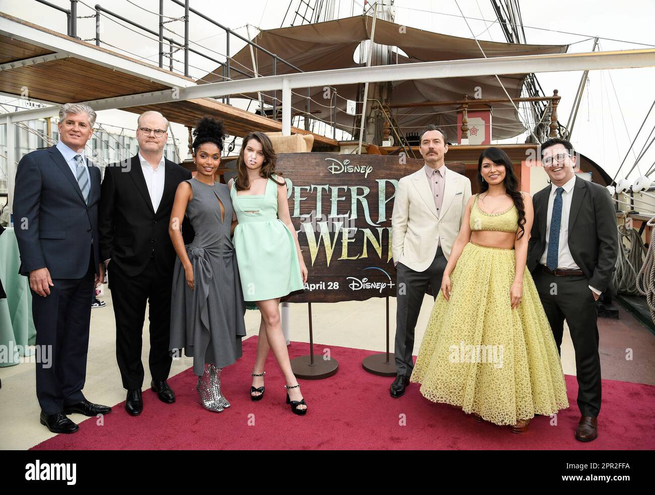 Jim Whitaker, left, Jim Gaffigan, Yara Shahidi, Ever Anderson, Alyssa ...