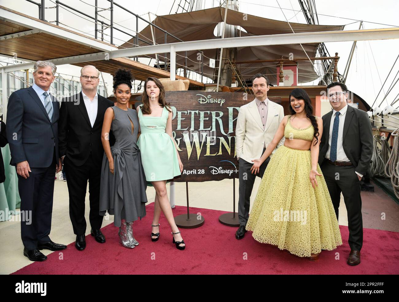 Jim Whitaker, left, Jim Gaffigan, Yara Shahidi, Ever Anderson, Alyssa ...