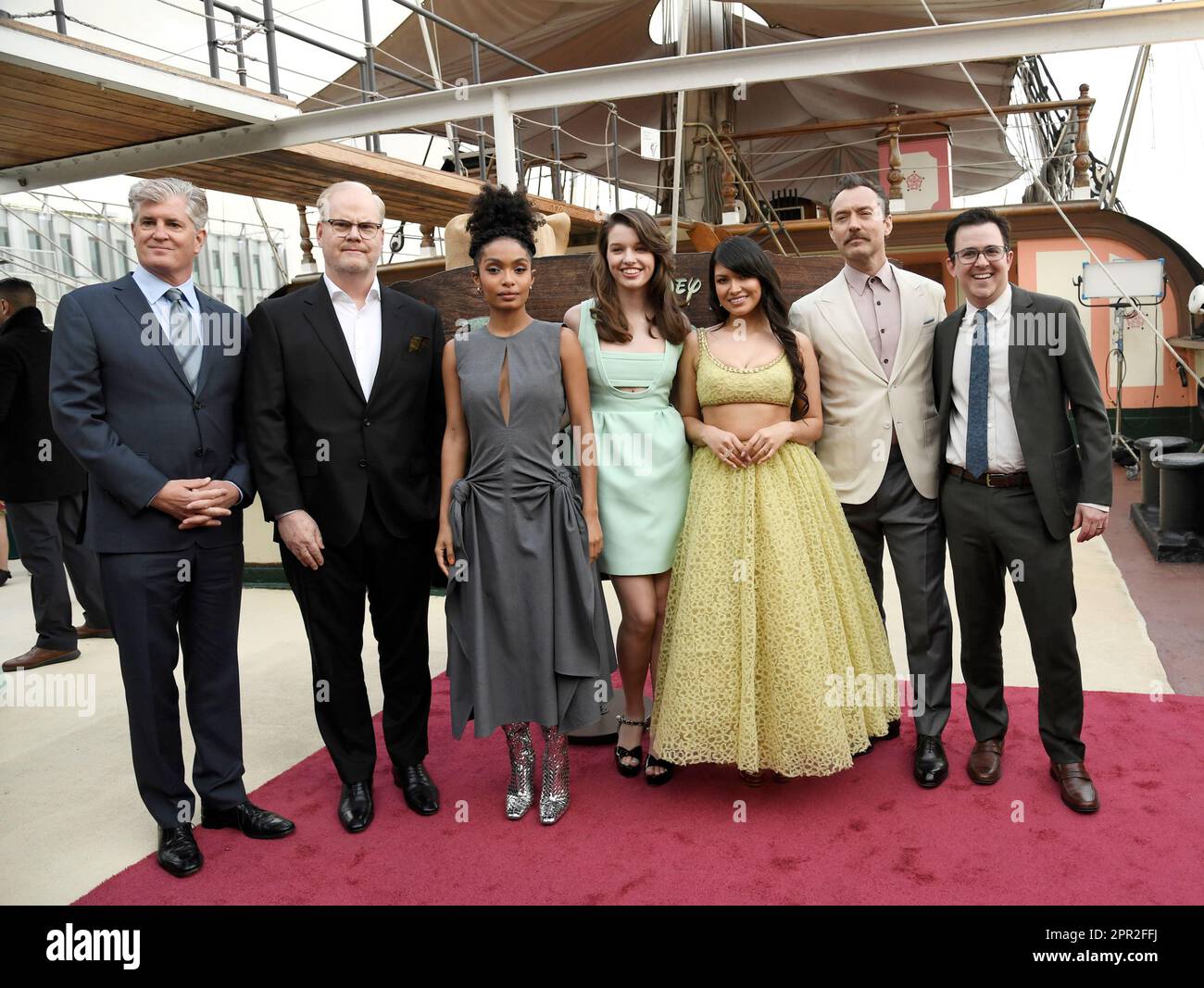 Jim Whitaker, left, Jim Gaffigan, Yara Shahidi, Ever Anderson, Alyssa ...