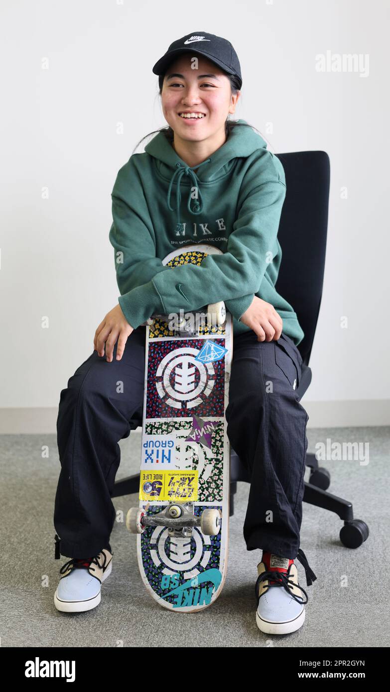 Funa Nakayama, a Japanese skateboarder, poses for a photo in Tokyo on ...