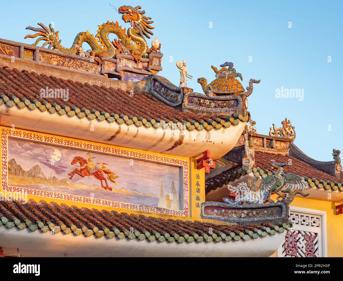 Roof detail of the Phap Bao Temple in Hoi An, Quang Nam province ...