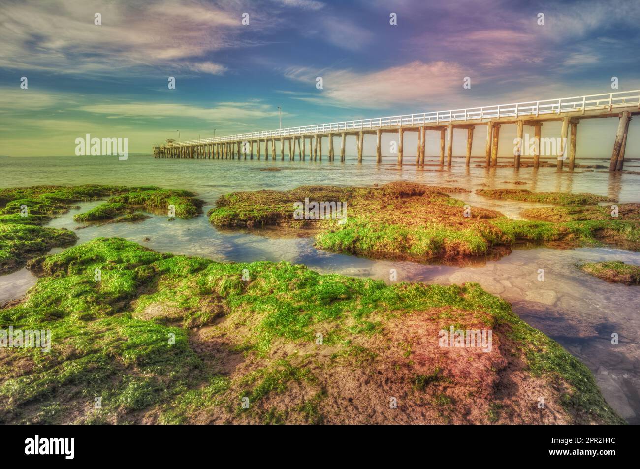 The rocky beach at Point Lonsdale Pier, Port Philip Bay, Bellarine ...