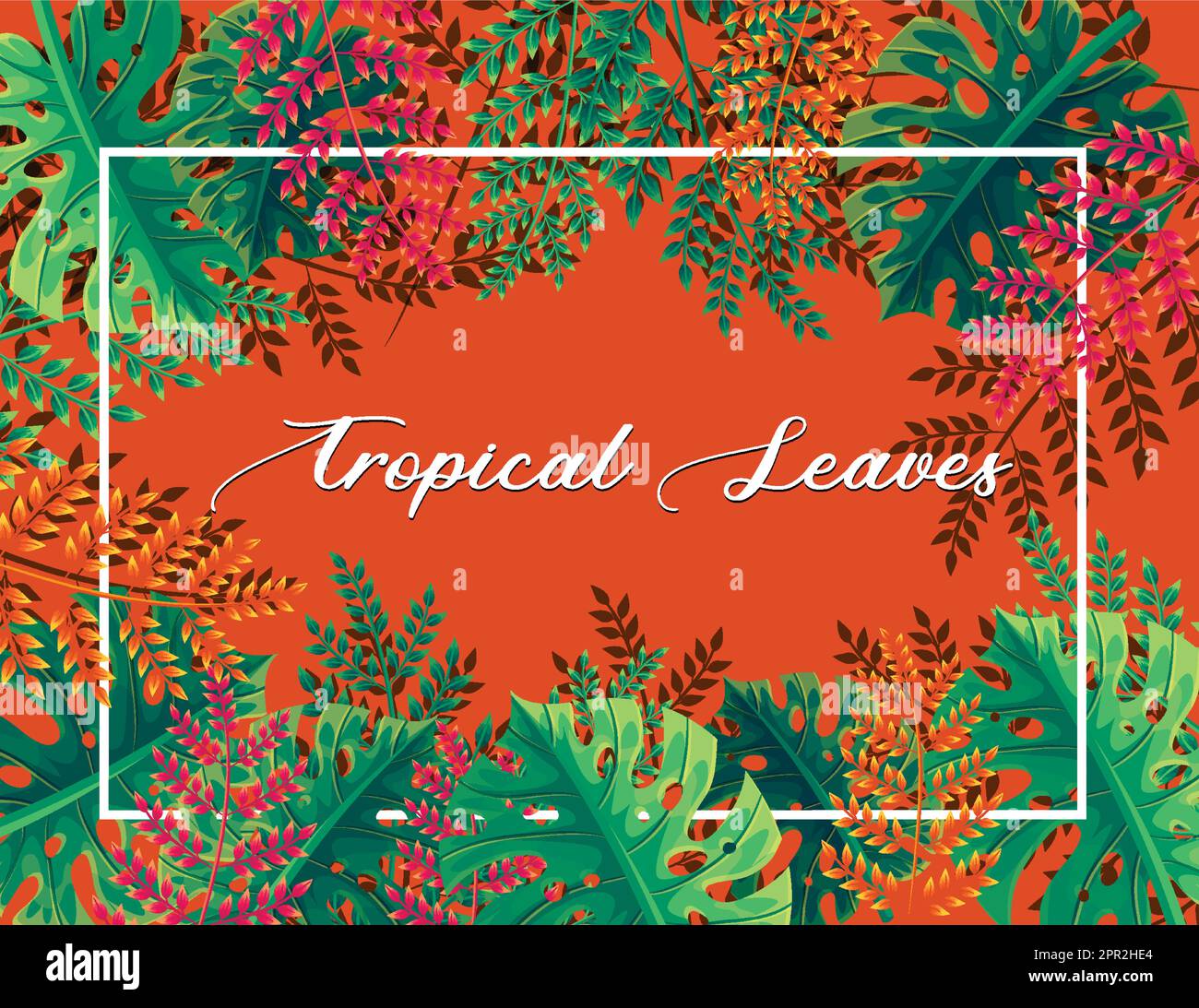 Bright orange background with tropical leaves Stock Vector Image & Art ...