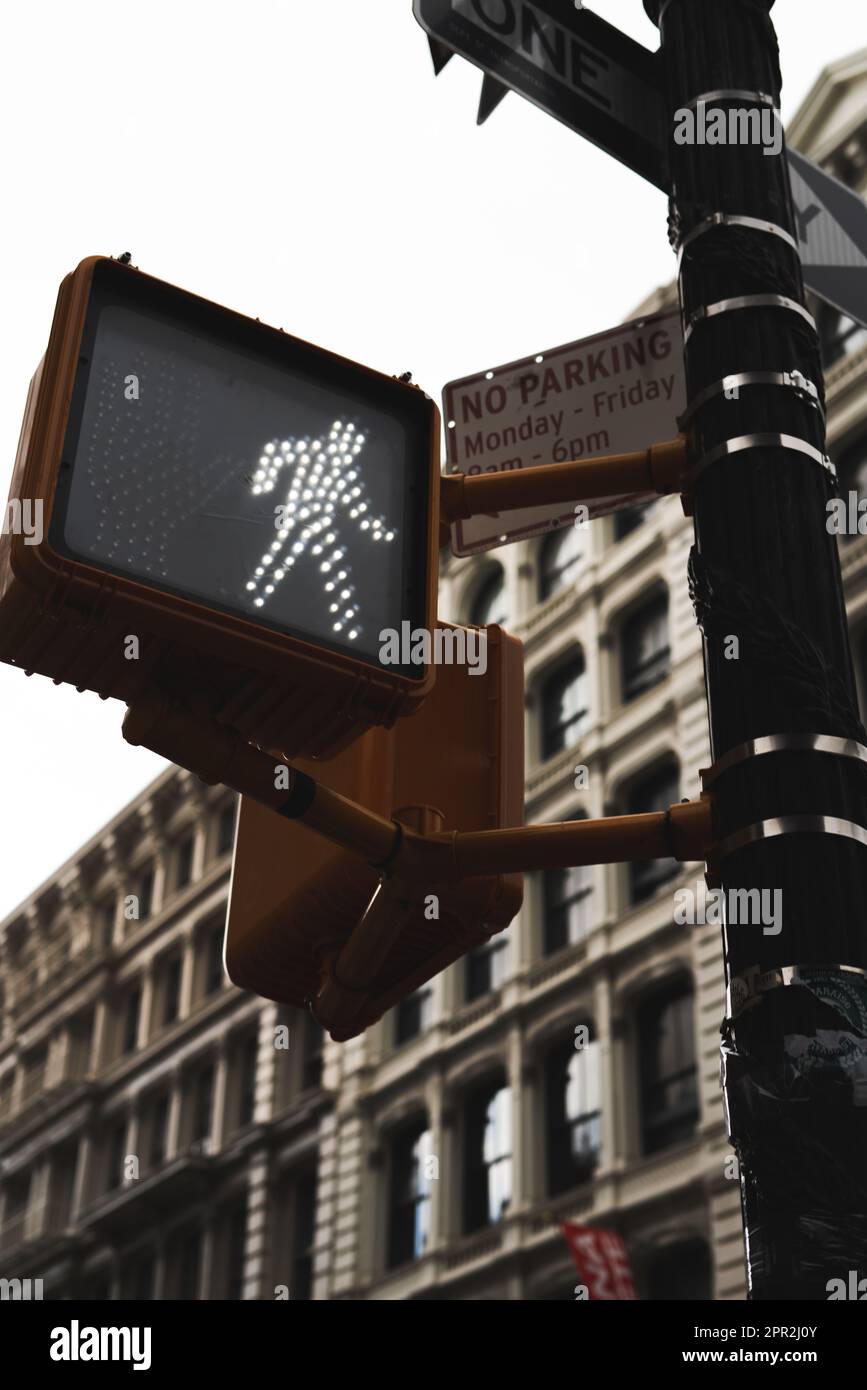 A traffic light illuminated green with a pedestrian crossing symbol ...