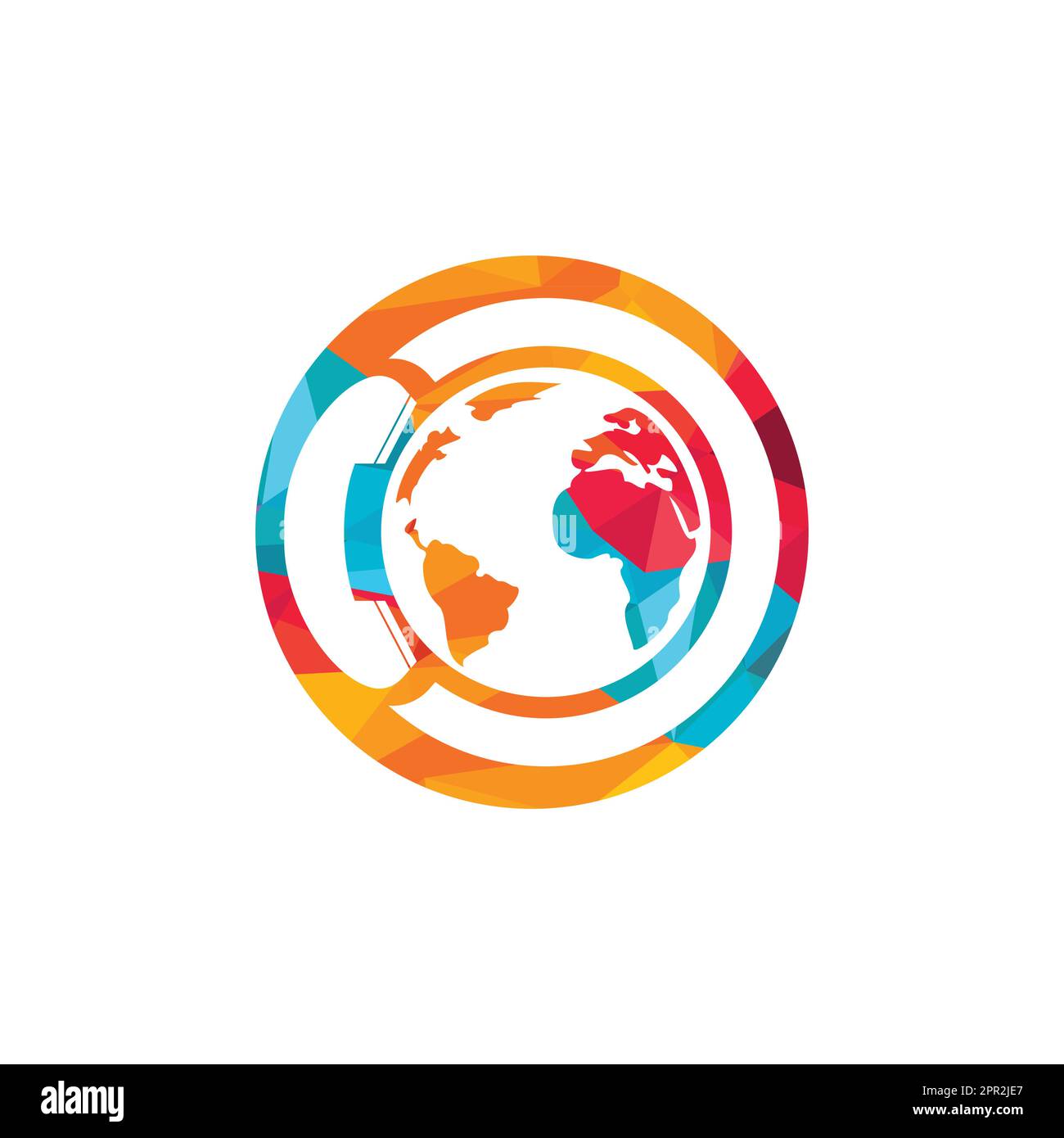 Globe with handset vector logo icon. Call and globe icon international ...